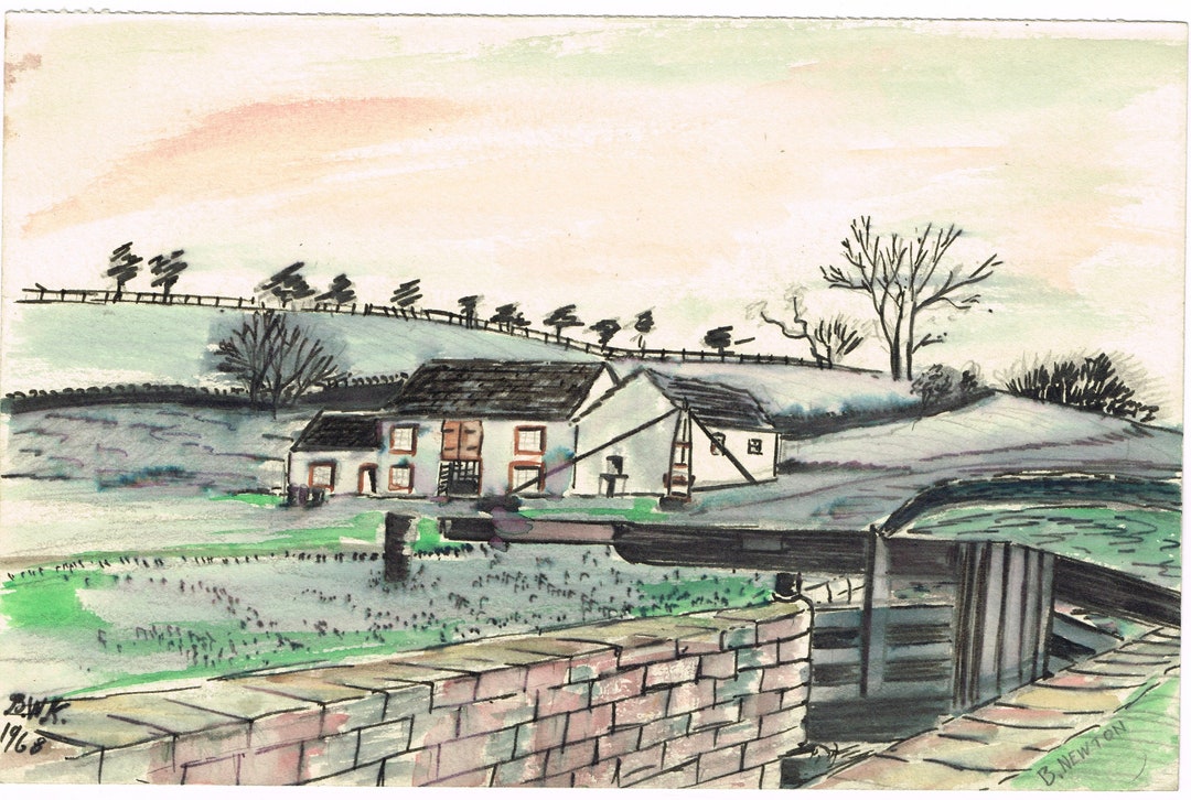 Vintage Original 1960s Small Watercolour and Ink Sketch Drawing Picture ...