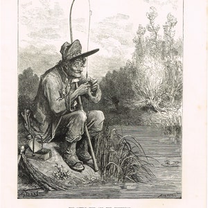 Antique Print ' the Little Fish and the Fisherman ' Gustave Dore 1890s ...