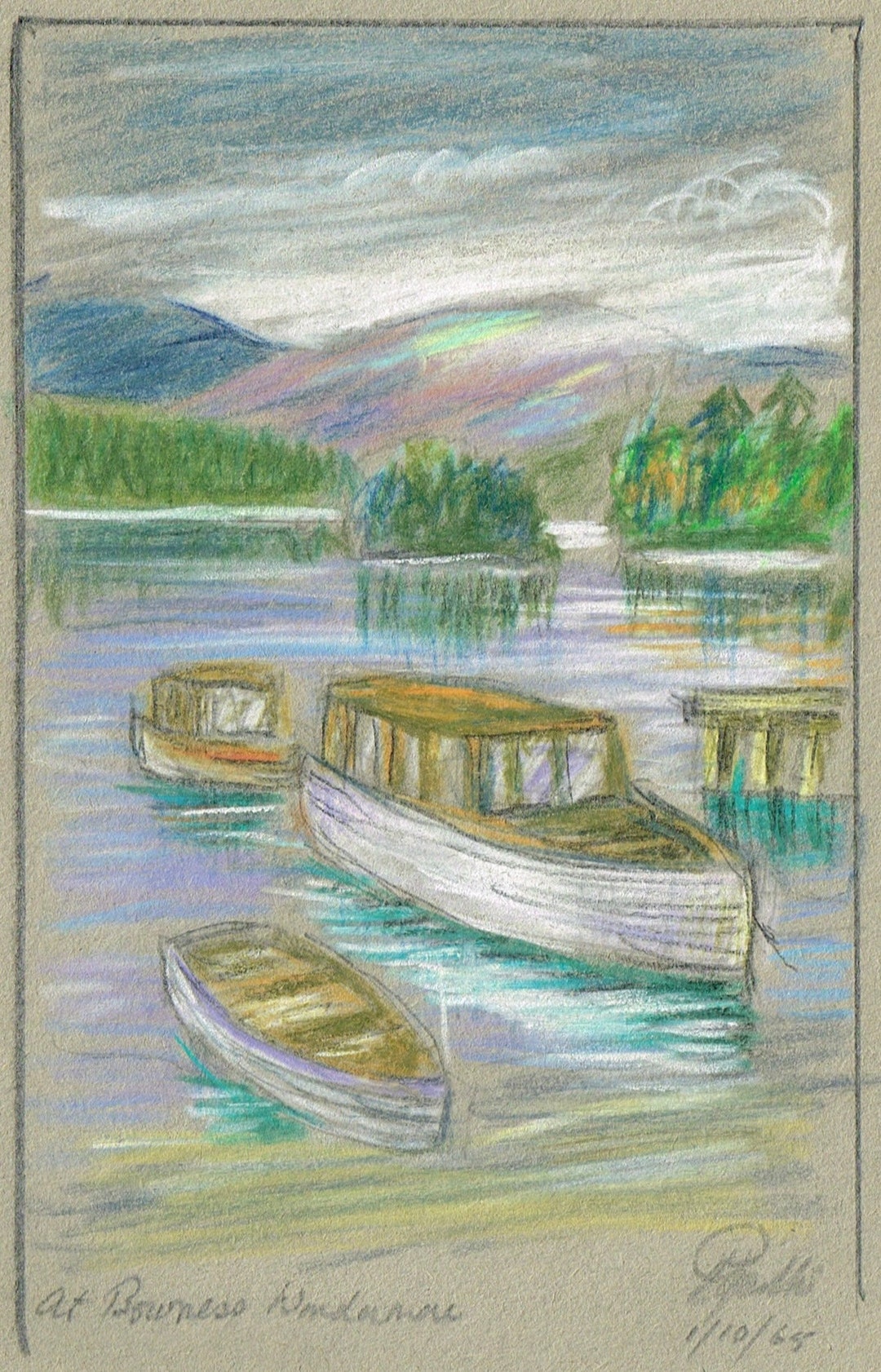 Vintage Original 1960s Drawing / Painting Picture of Bowness-on ...
