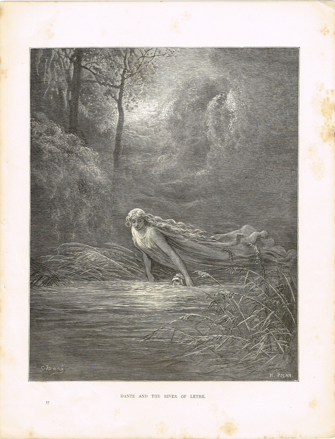 Antique Print ' Dante and the River of Lethe ' Paradise Lost , Gustave ...
