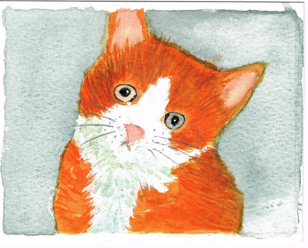 Naive Cat Painting Vintage Original 1980s Watercolour - Etsy