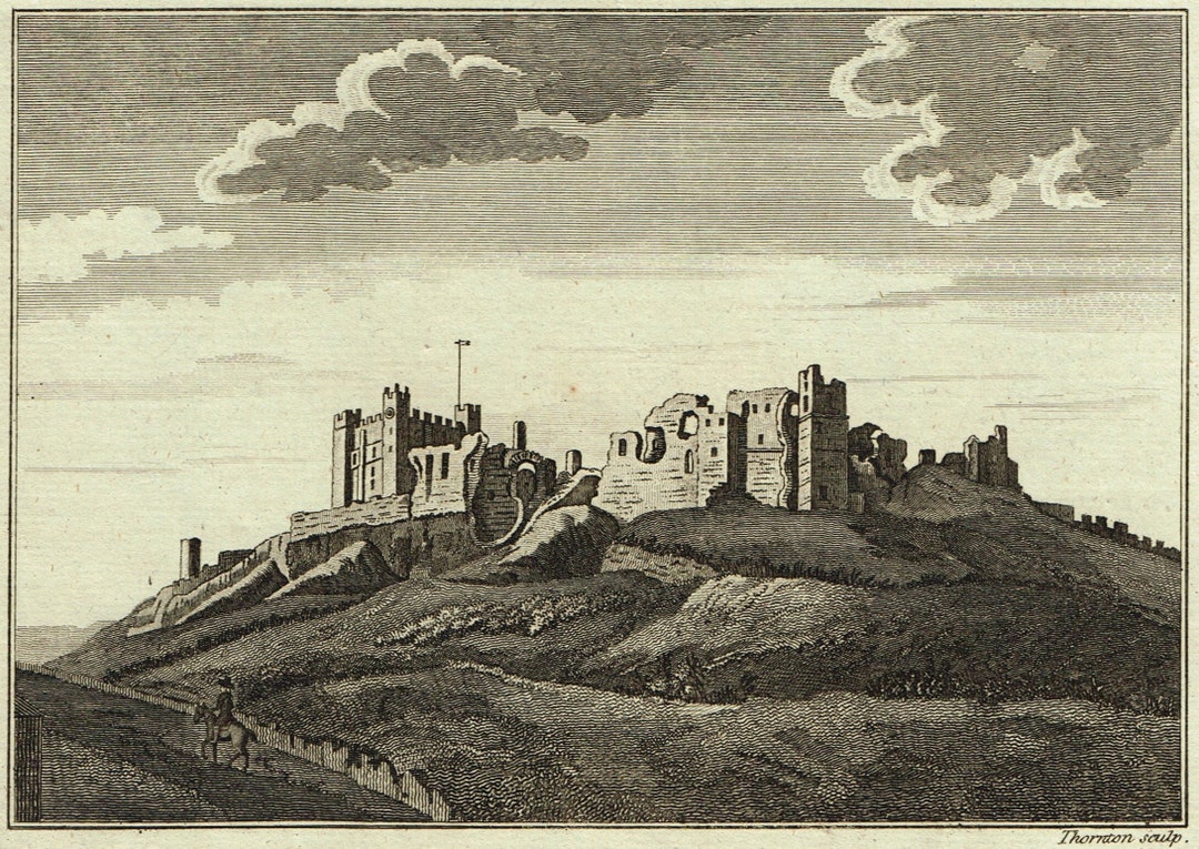 Antique Vintage Georgian Sepia Etching Engraving Print ' Bamborough ...