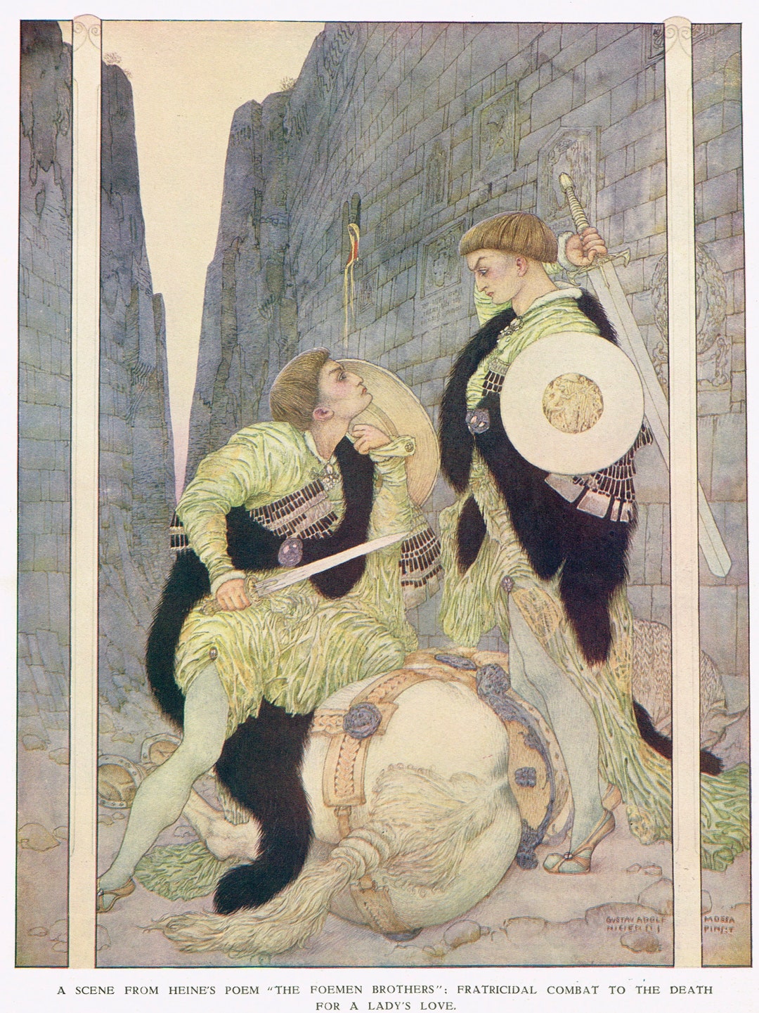 Large Original Vintage Mounted 1940s Coloured Print of Heine's Poem ...