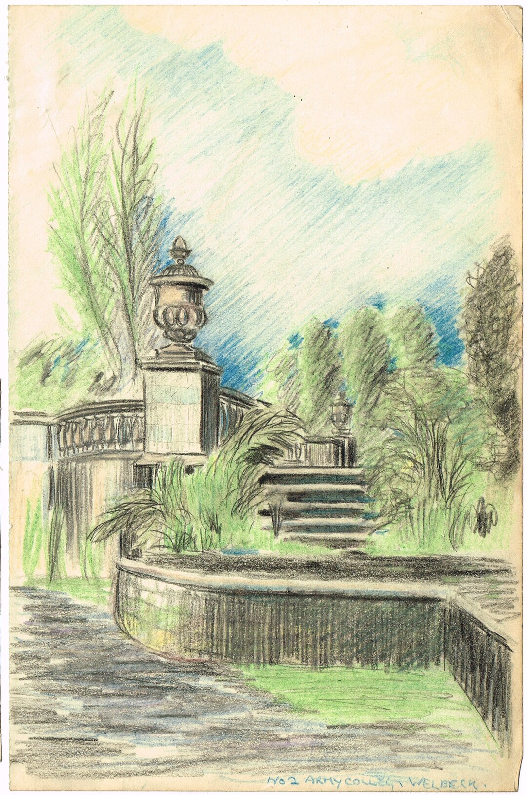 Antique Vintage Original 1950s, Army College, Welbeck Gardens, Coloured ...