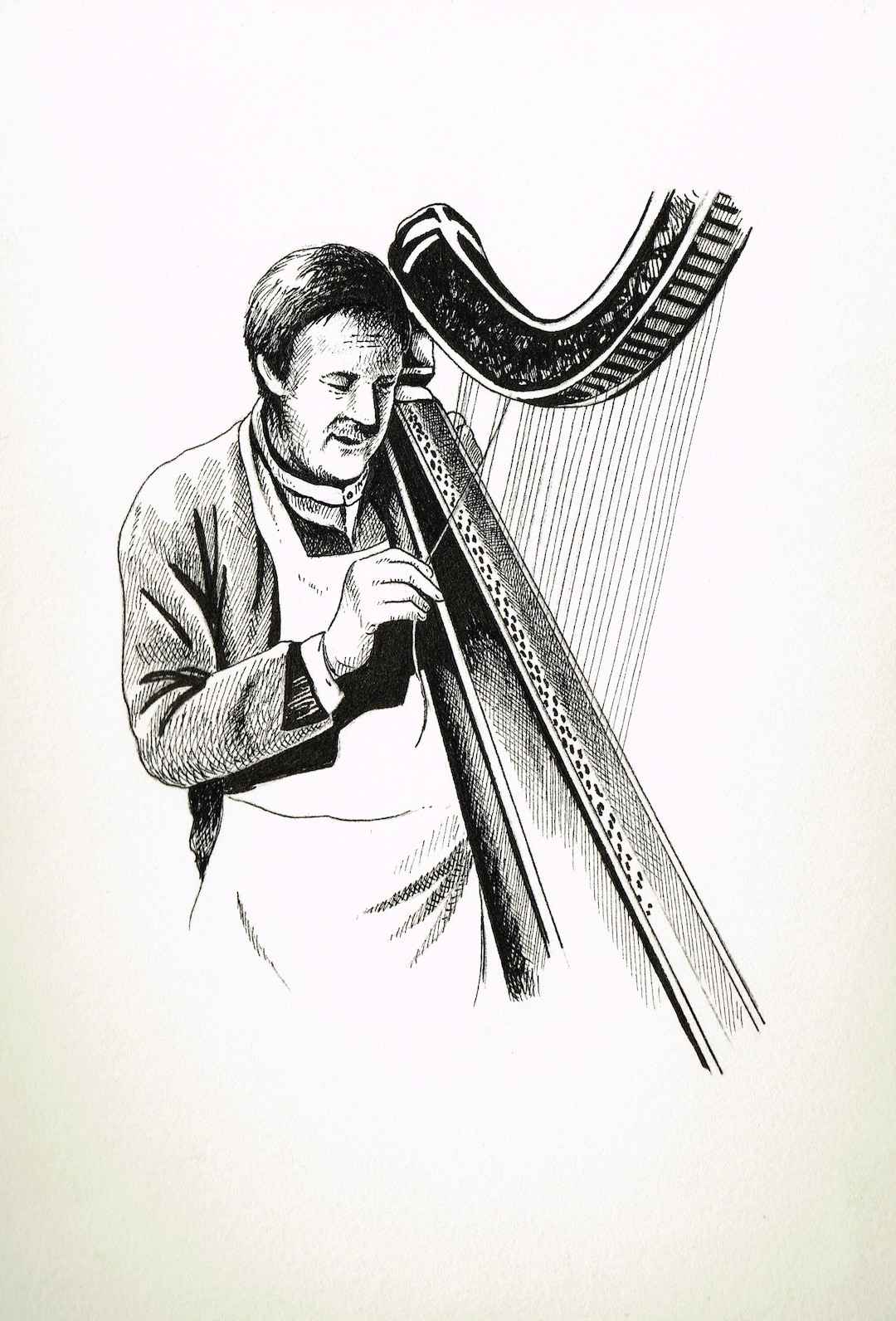 Harp Maker Pen and Ink Drawing , Vintage Original 1960s - Etsy