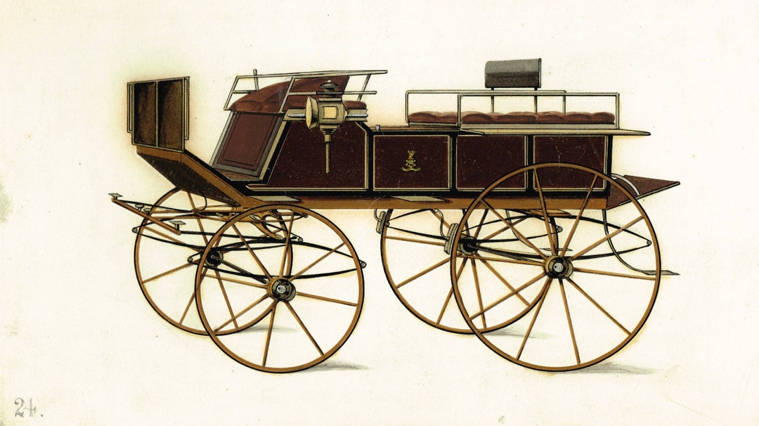 Antique Vintage Hand Coloured Painted Carriage Print , Early Car - Etsy