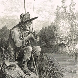 Antique Print ' the Little Fish and the Fisherman ' Gustave Dore 1890s ...