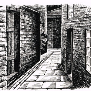 Back Alley, Old Houses Pen and Ink Drawing , Vintage Original 1960s - Etsy