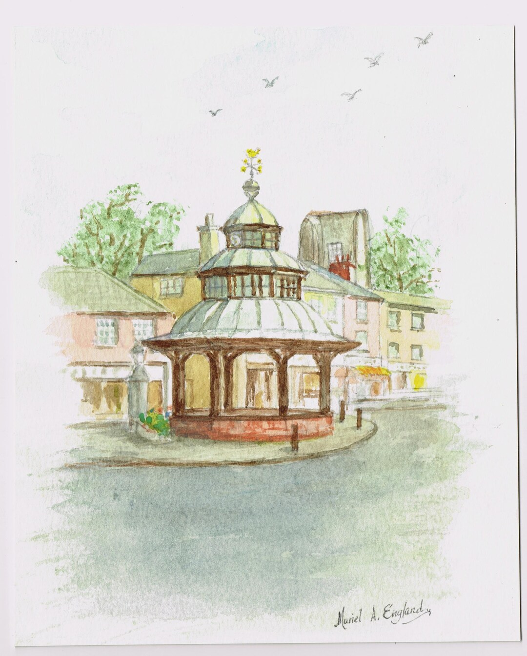 Vintage Watercolour Painting of North Walsham Market Place by Muriel A ...