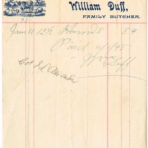 Antique Vintage Victorian 19th Century 1800s Invoice Bills, Butcher ...