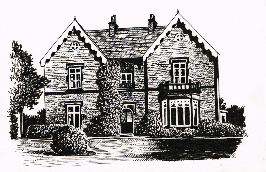 The Old Village House Pen and Ink Drawing , Vintage Original 1960s - Etsy