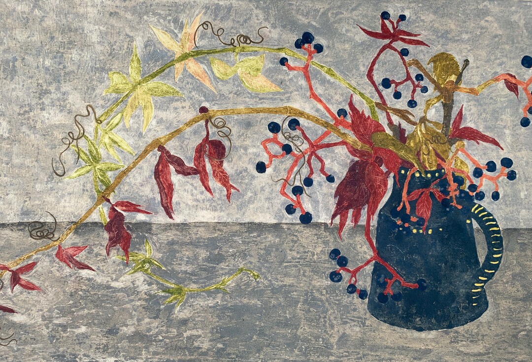 Vintage 1950s Egg Tempera Still Life Painting of a Vase of Flowers by ...