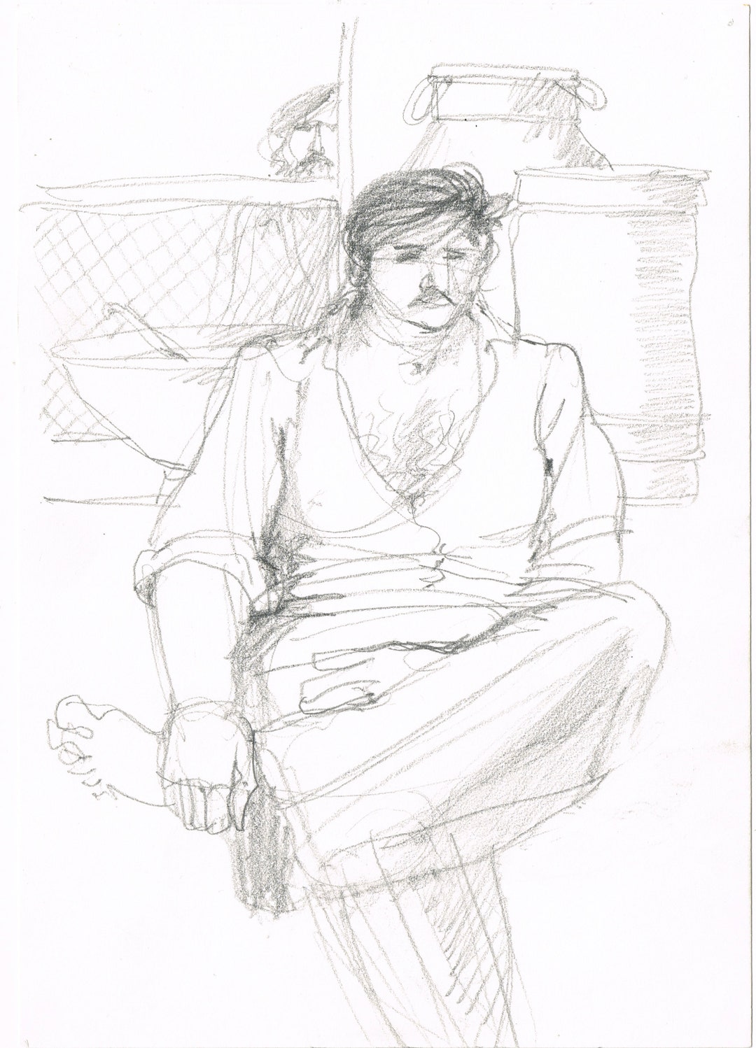 Vintage Original 1980s Small A5 Pencil Drawing of an Indian Gentleman ...