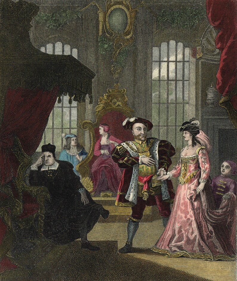 King Henry VIII & Anna Boleyne Georgian Coloured Etching - Etsy