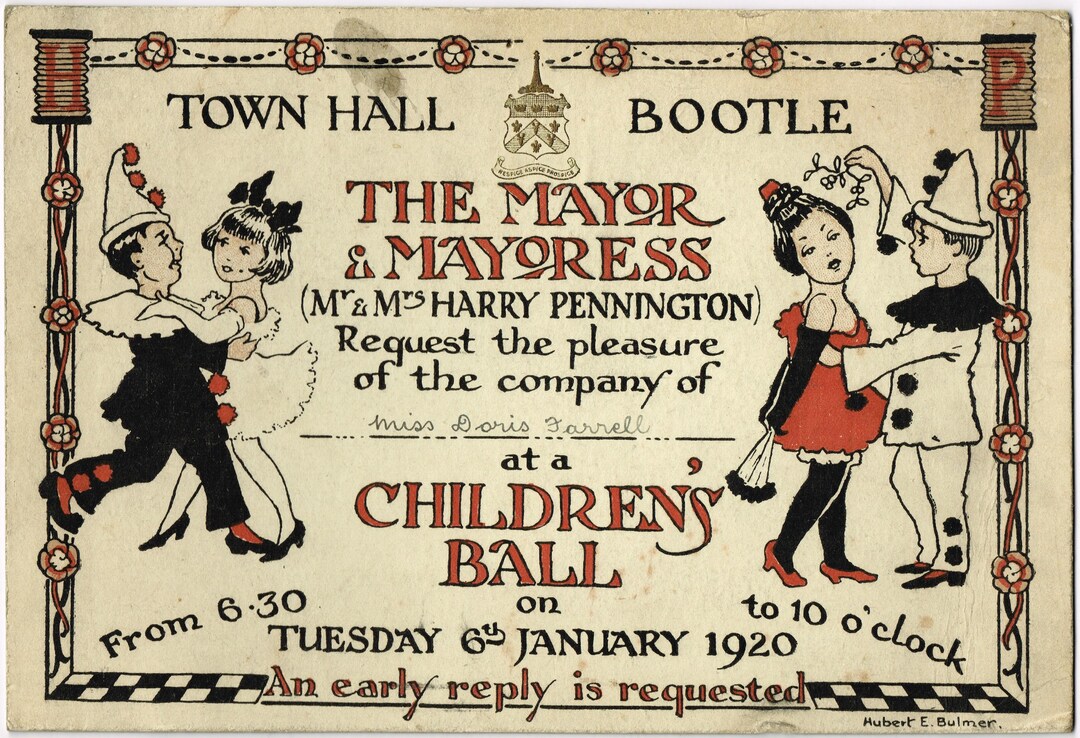 Vintage Edwardian Deco Children's Ball Invitation Cards Bootle Town ...