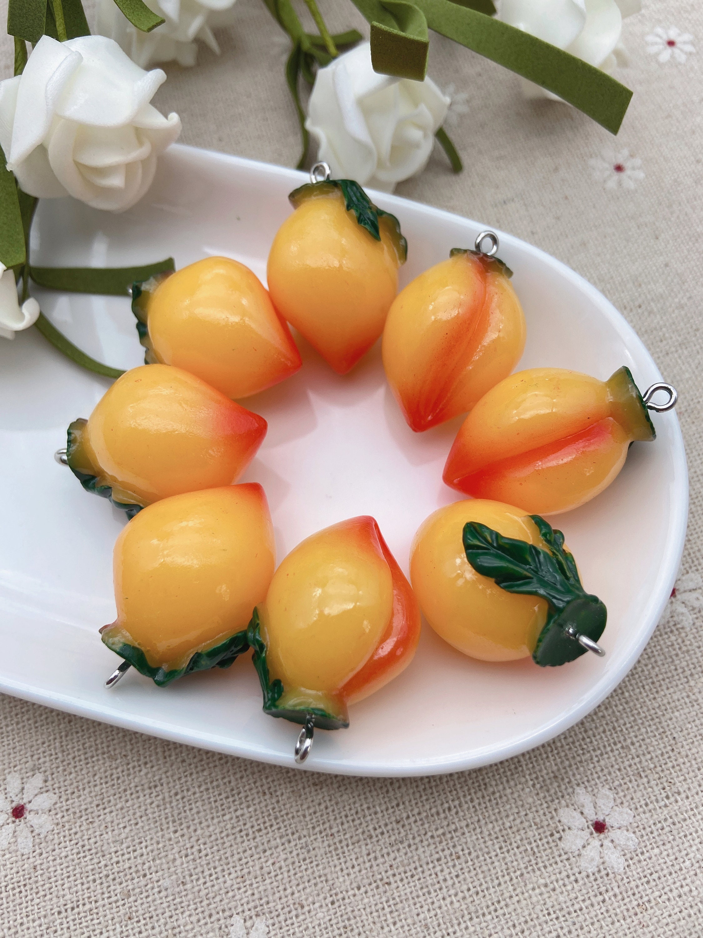Kawaii Yellow Peach Charms,fruit Pendants for Jewelry Making,earring ...