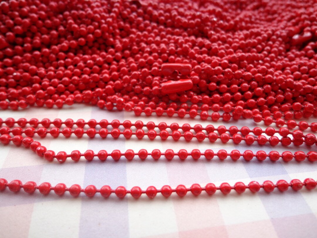 10 Pcs 27 Inch 2.4 Mm Red Ball Necklace Chain With Matching Connector ...