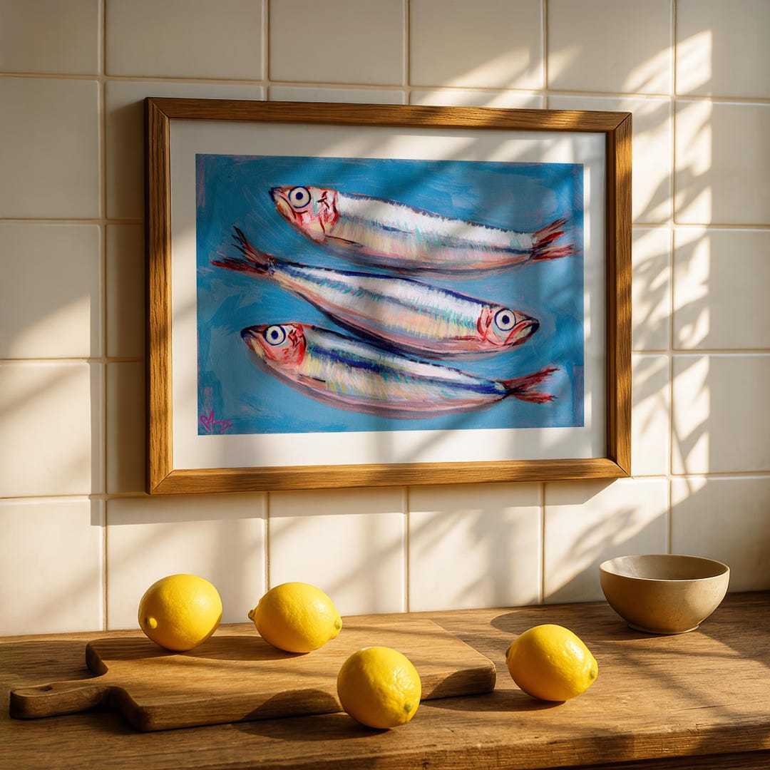 Anchovy/ 멸치/ Sardine Fish Art Print, 5x7" - Etsy
