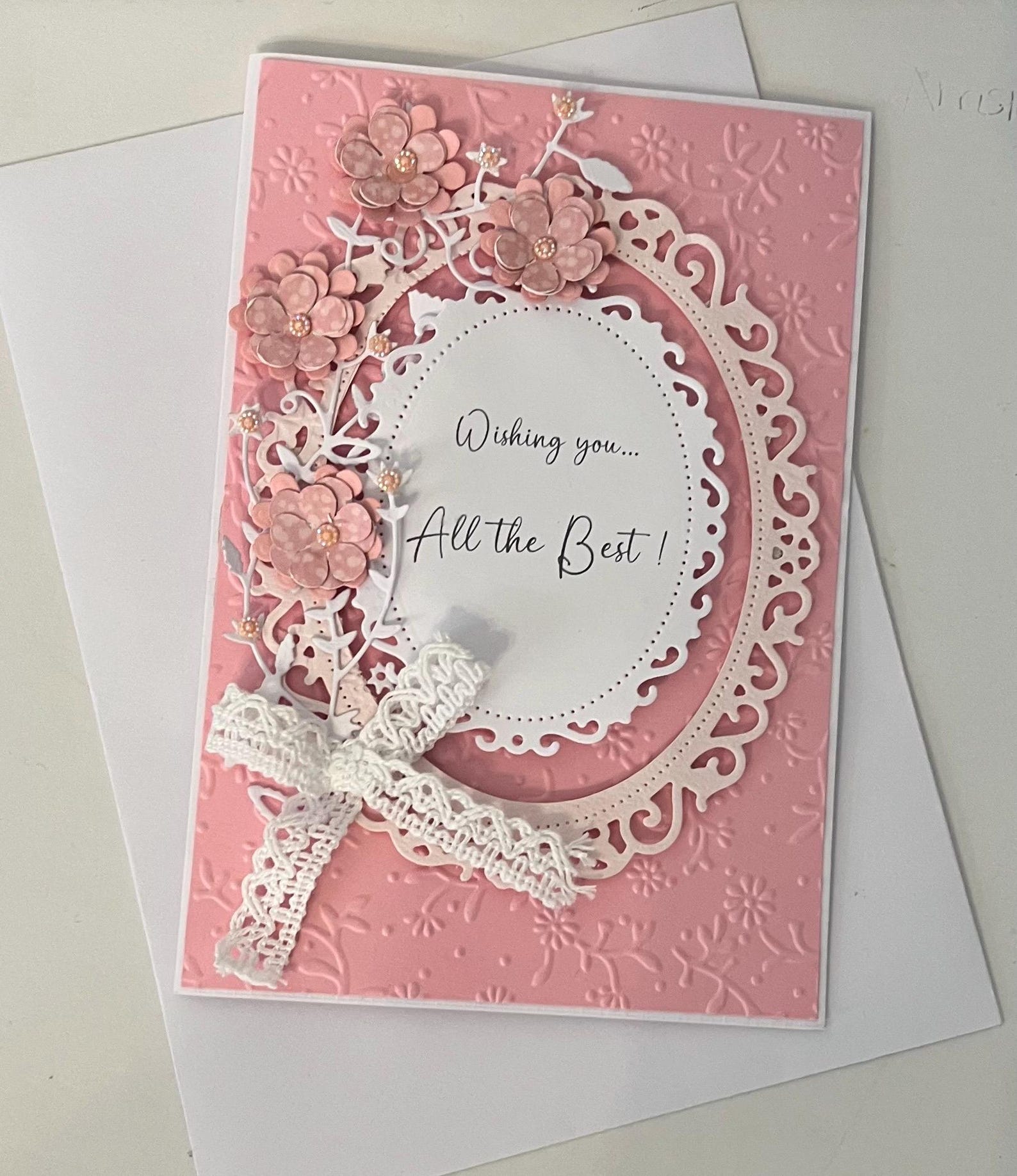 Handmade Embossed Congratulation Card With Flowers & Pearls - Etsy
