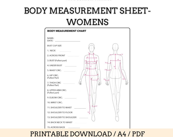 Women's Body Measurement Sheet - Fashion Sewing Measurement Sheet ...