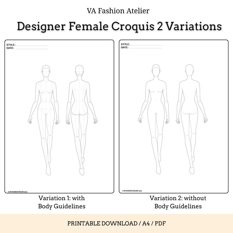 Fashion Designer's Female Croquis 2 Variations Templates PDF - Etsy