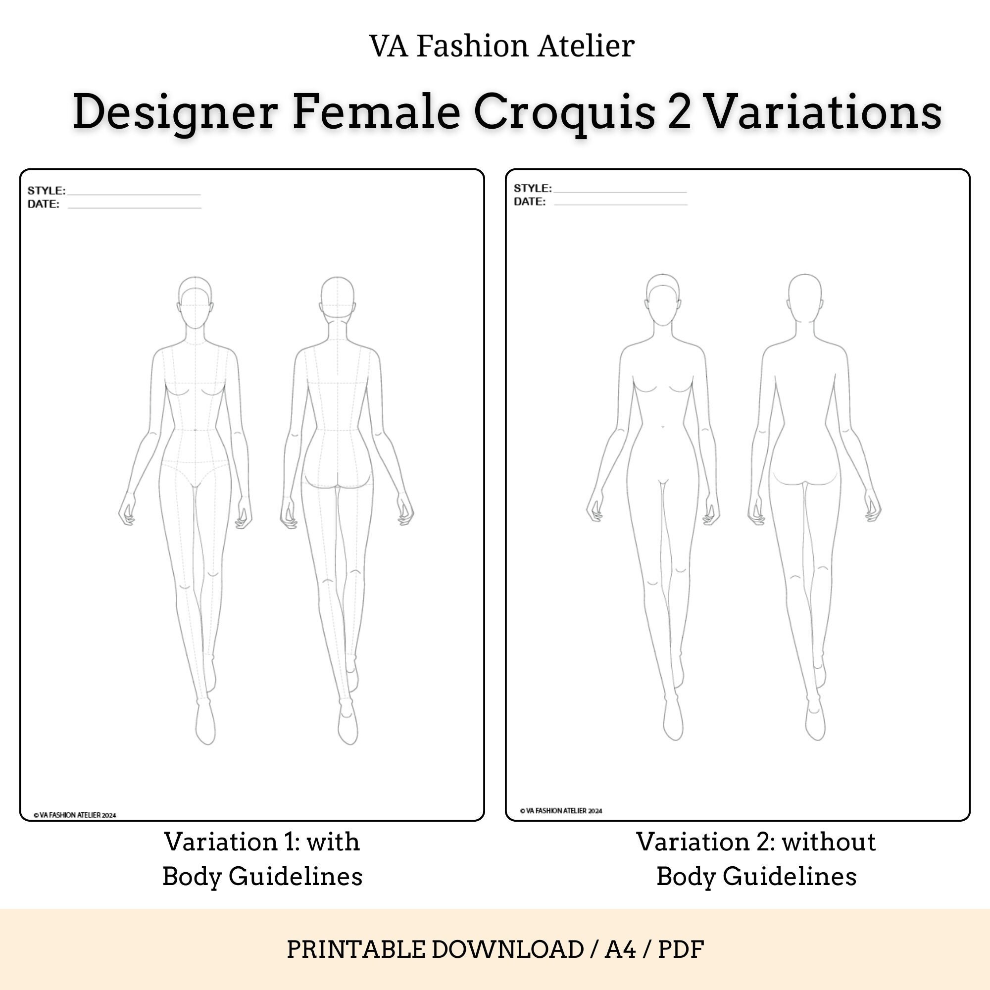 Fashion Designer's Female Croquis 2 Variations Templates PDF - Etsy