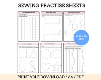 Sewing Practice Sheets Instant Download PDF, Learn to Sew, Beginner ...