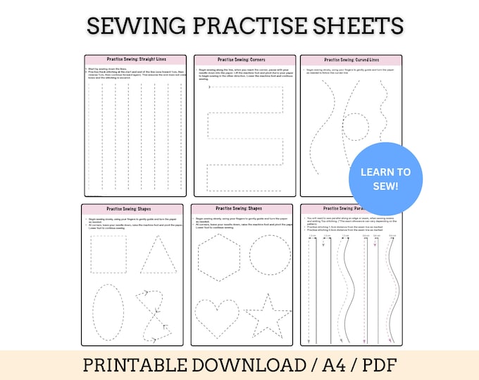 Sewing Practice Sheets Instant Download PDF, Learn to Sew, Beginner ...