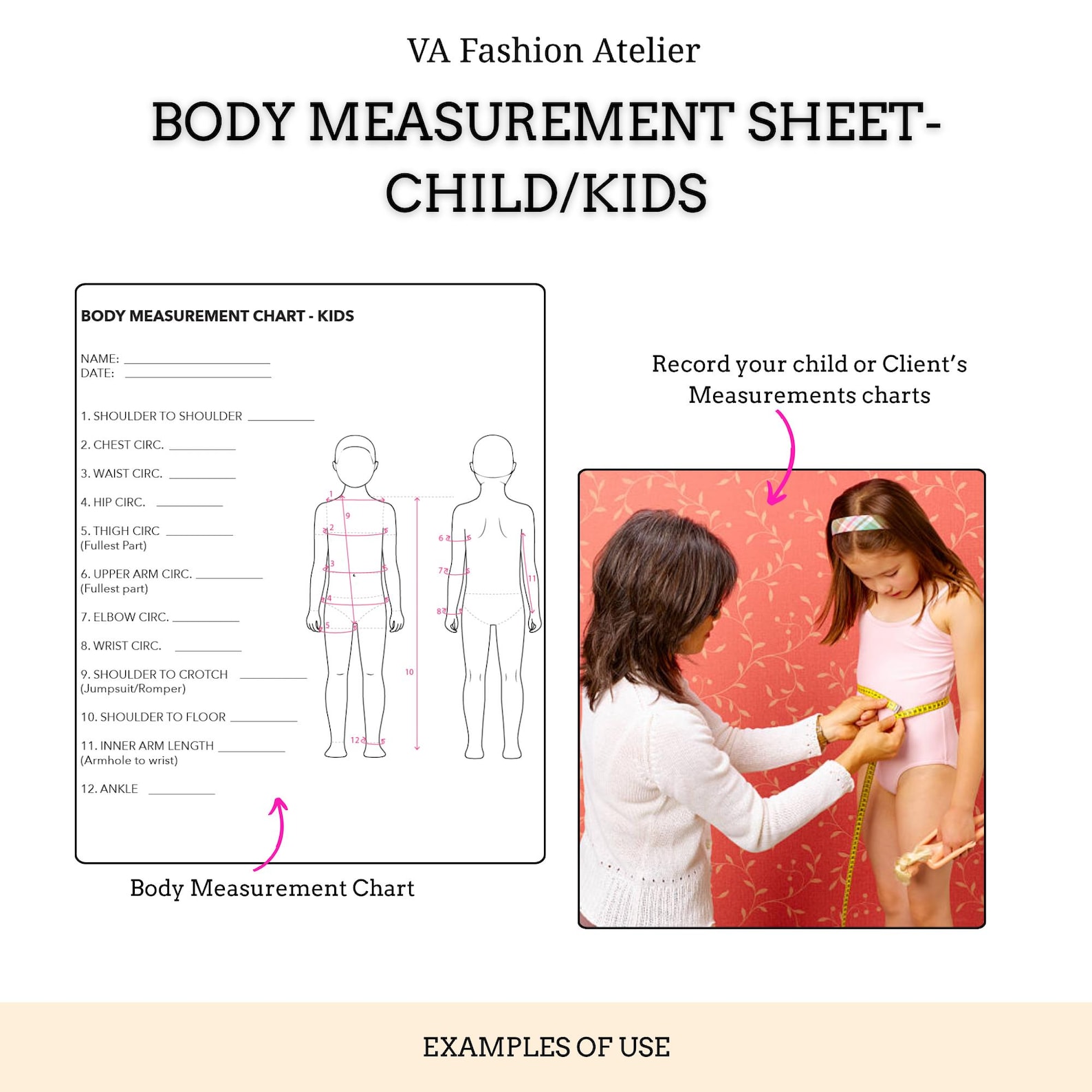 Kid's Body Measurement Sheet - Fashion Sewing Measurement Sheet - Blank ...