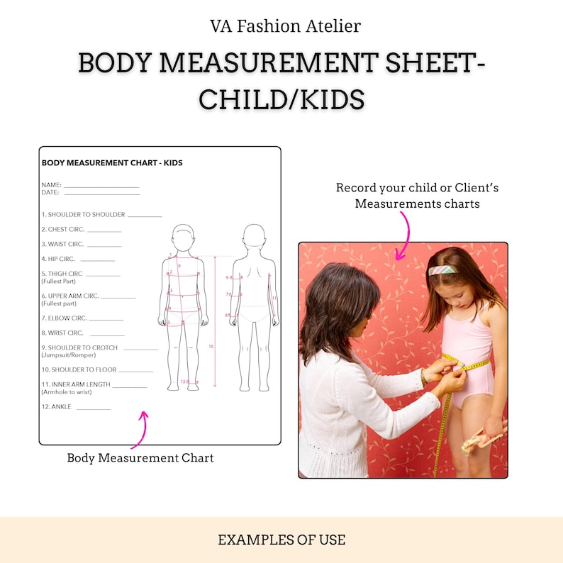 Kid's Body Measurement Sheet - Fashion Sewing Measurement Sheet - Blank ...