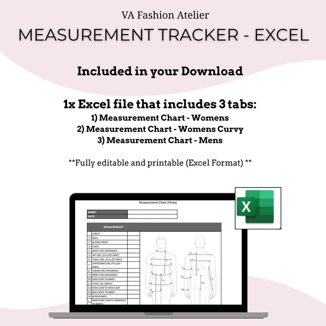 Body Measurement Sheet Womens & Mens- Fashion Sewing Measurement Sheet ...