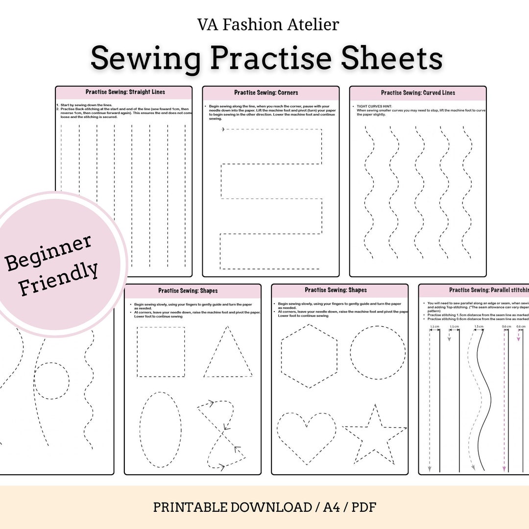 Sewing Practice Sheets Instant Download PDF, Learn to Sew, Beginner ...