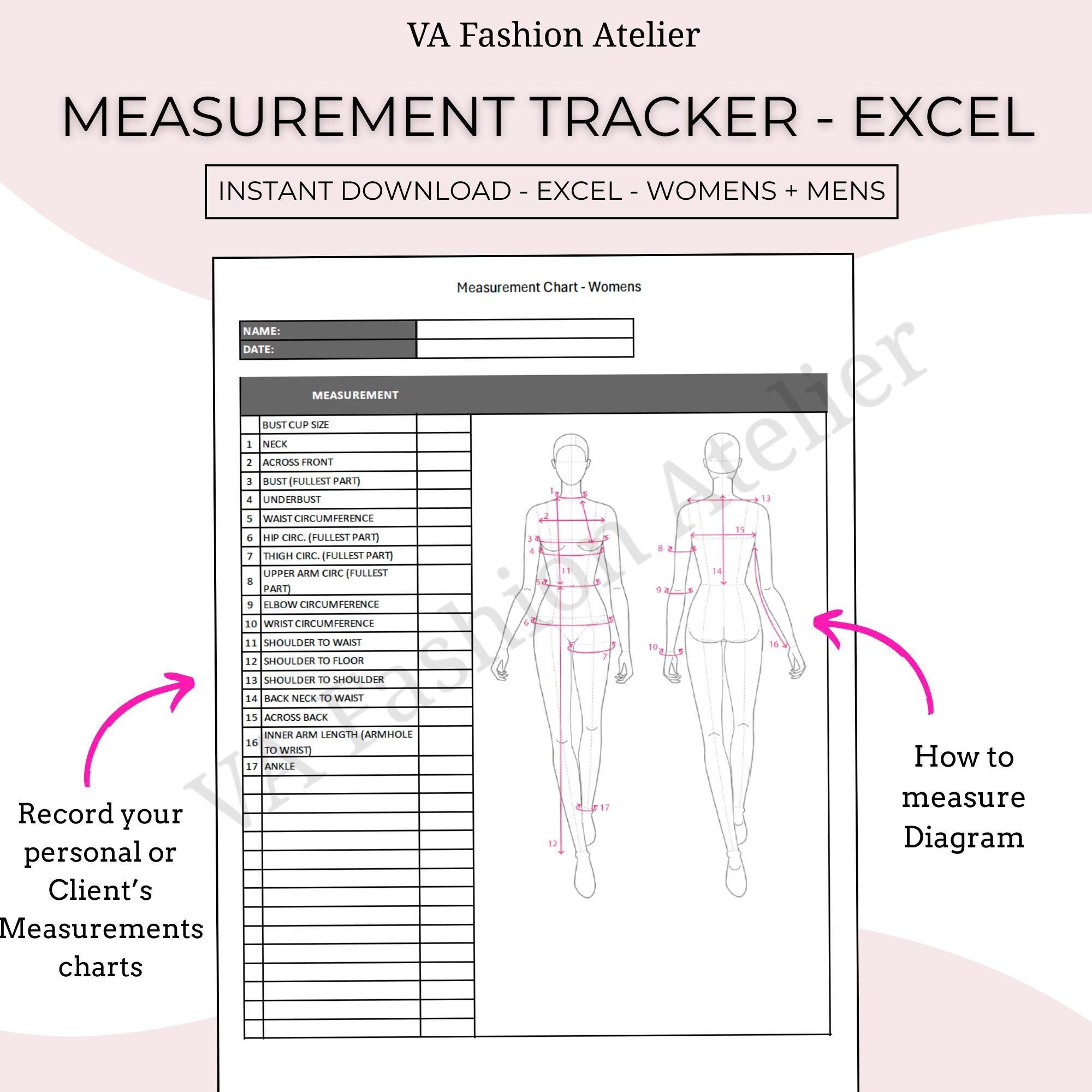 Body Measurement Sheet Womens & Mens- Fashion Sewing Measurement Sheet ...