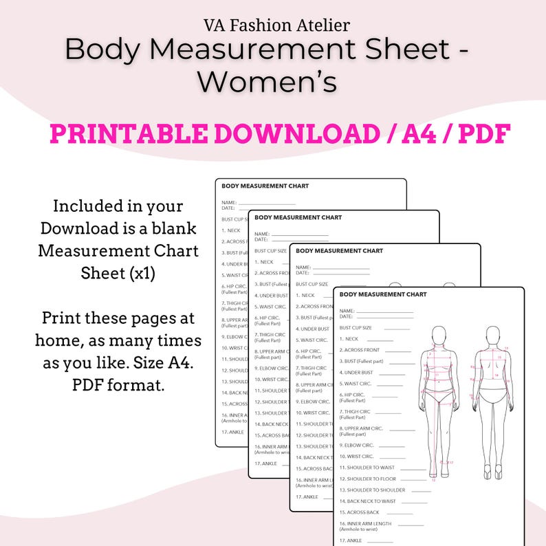 Women's Body Measurement Sheet - Fashion Sewing Measurement Sheet ...