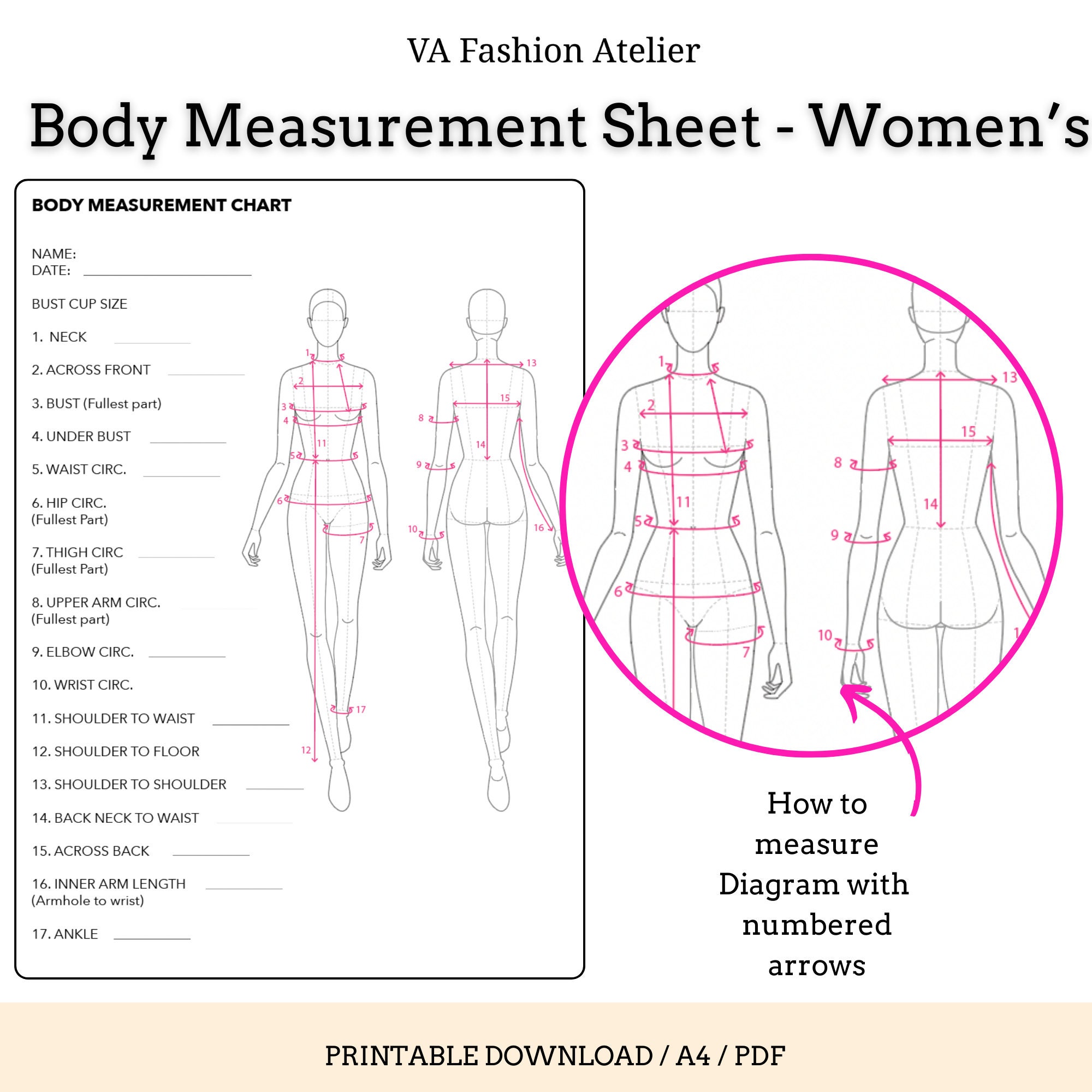 Women's Body Measurement Sheet - Fashion Sewing Measurement Sheet ...
