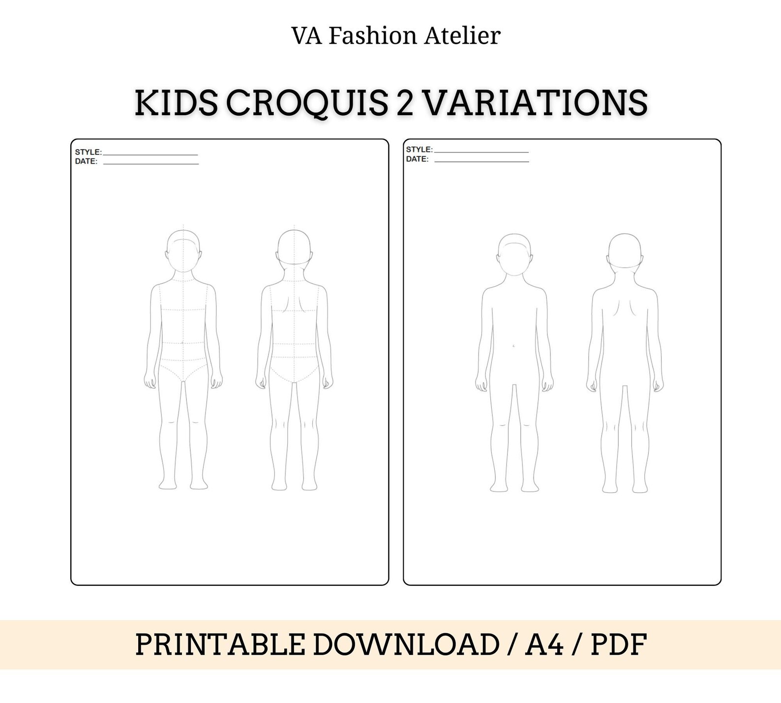 Kids Child Croquis 2 Variations Fashion Designer's Sewing Illustrating ...