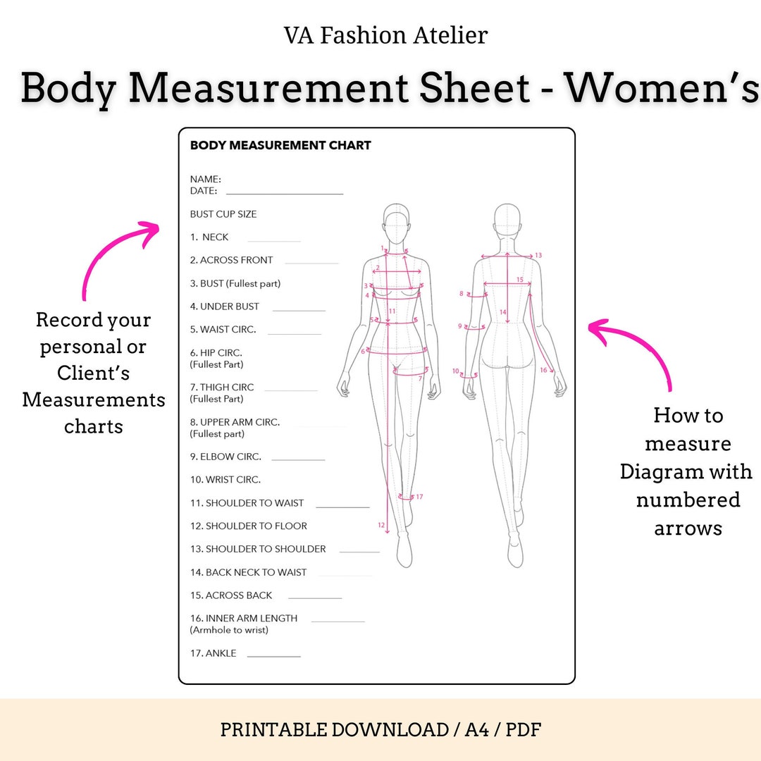 Fashion Women's Body Measurement Sheet Sewing Measurement Sheet Blank ...
