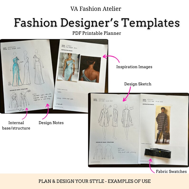 BUNDLE Fashion Design Templates Sketch Details Planner PDF - Etsy