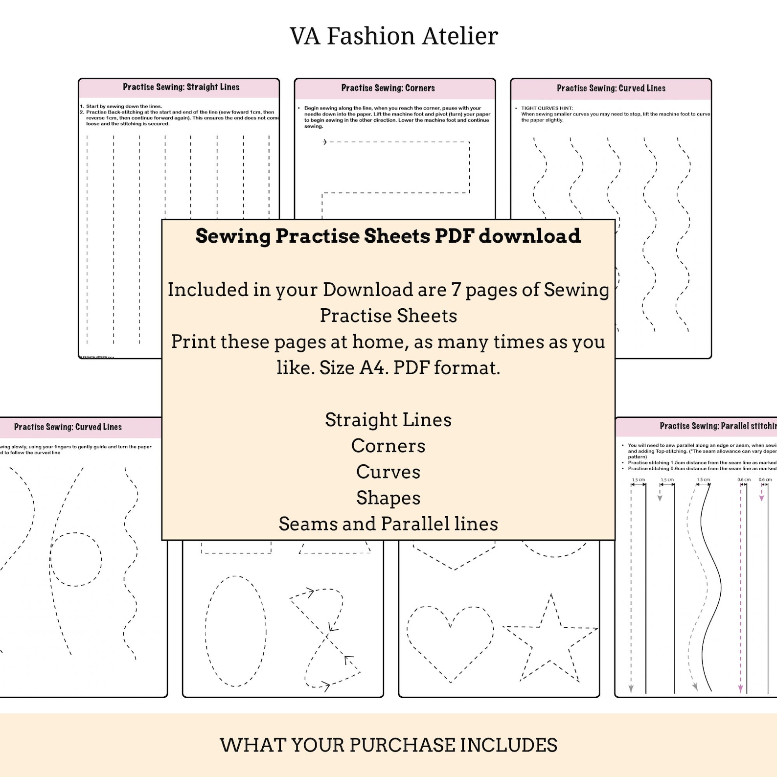 Sewing Practice Sheets Instant Download PDF, Learn to Sew, Beginner ...