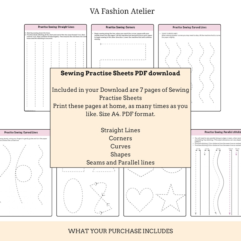 Sewing Practice Sheets Instant Download PDF, Learn to Sew, Beginner ...