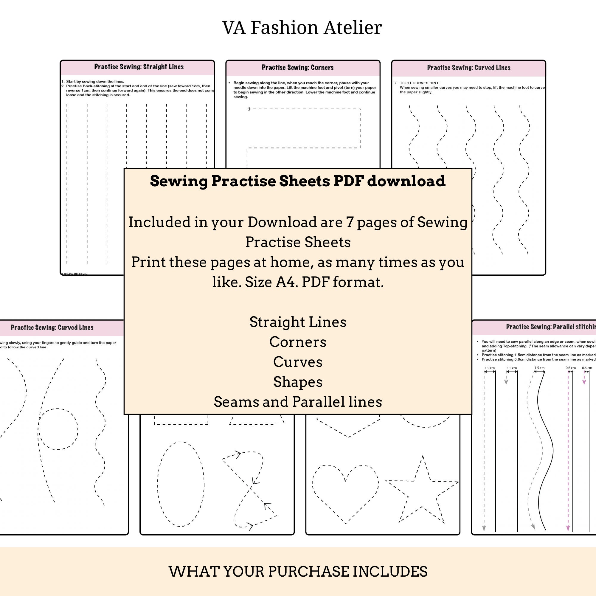 Sewing Practice Sheets Instant Download PDF, Learn to Sew, Beginner ...