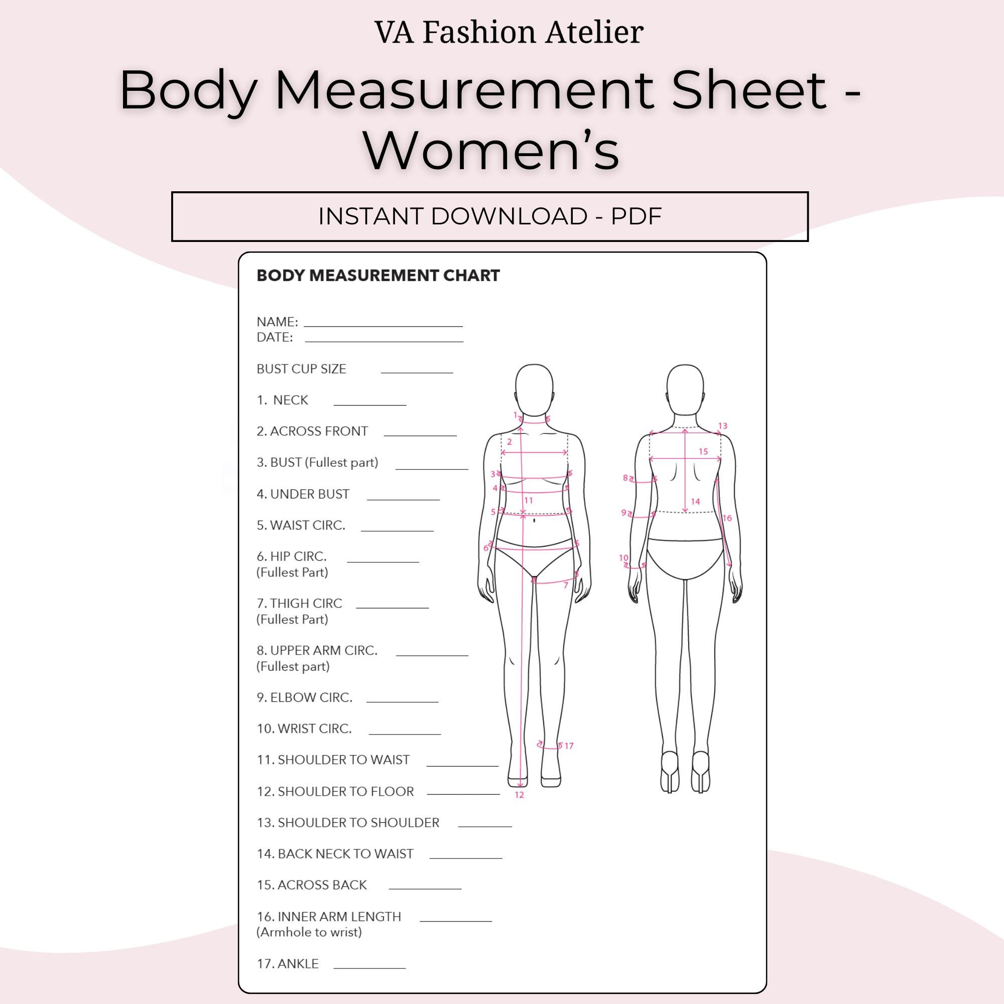 Women's Body Measurement Sheet - Fashion Sewing Measurement Sheet ...