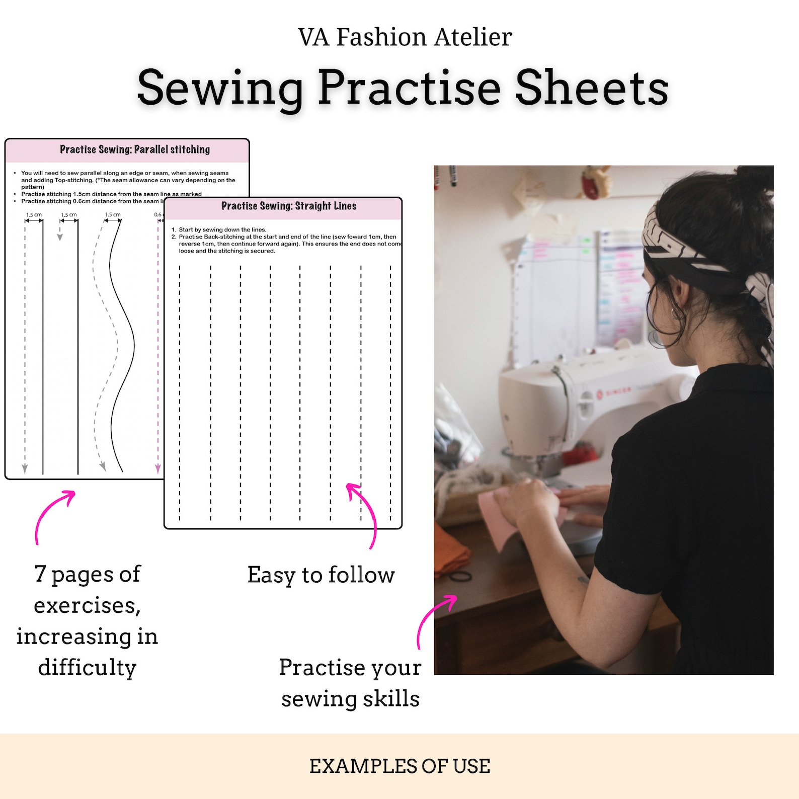 Sewing Practice Sheets Instant Download PDF, Learn to Sew, Beginner ...
