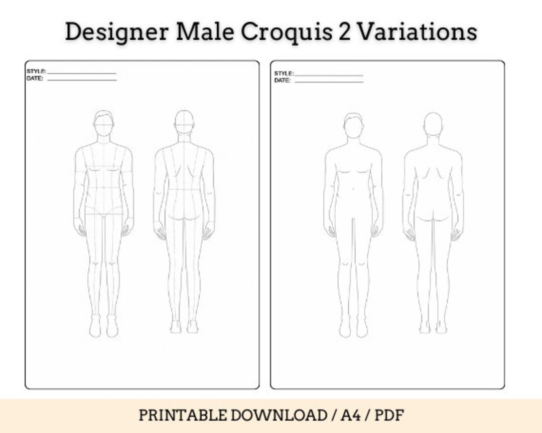 Fashion Designer Male Men's Croquis 2 Variations Templates PDF - Etsy