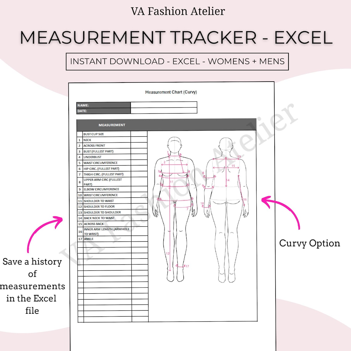 Body Measurement Sheet Womens & Mens- Fashion Sewing Measurement Sheet ...