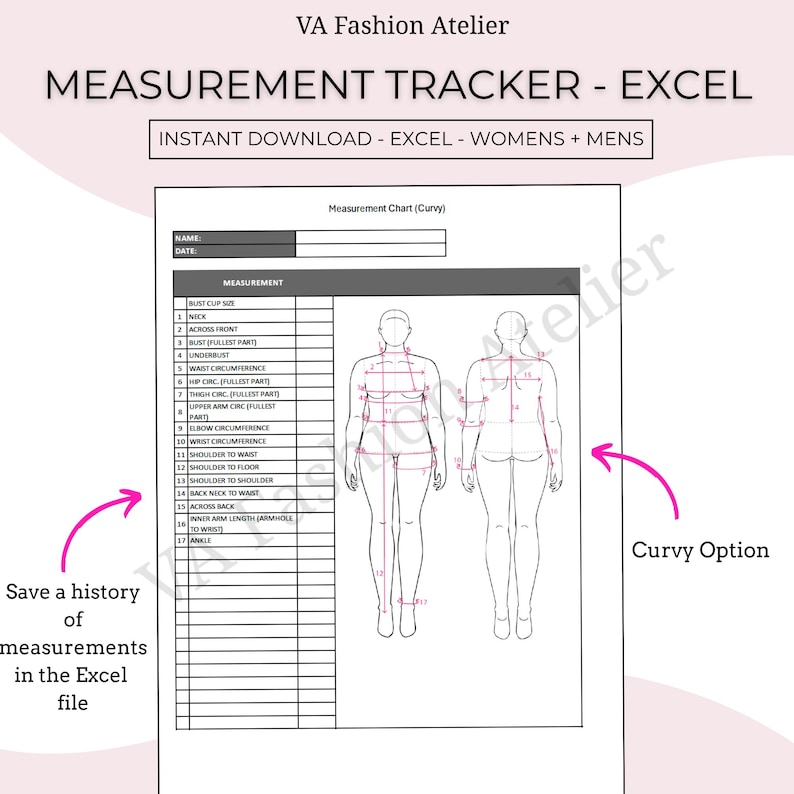 Body Measurement Sheet Womens & Mens- Fashion Sewing Measurement Sheet ...