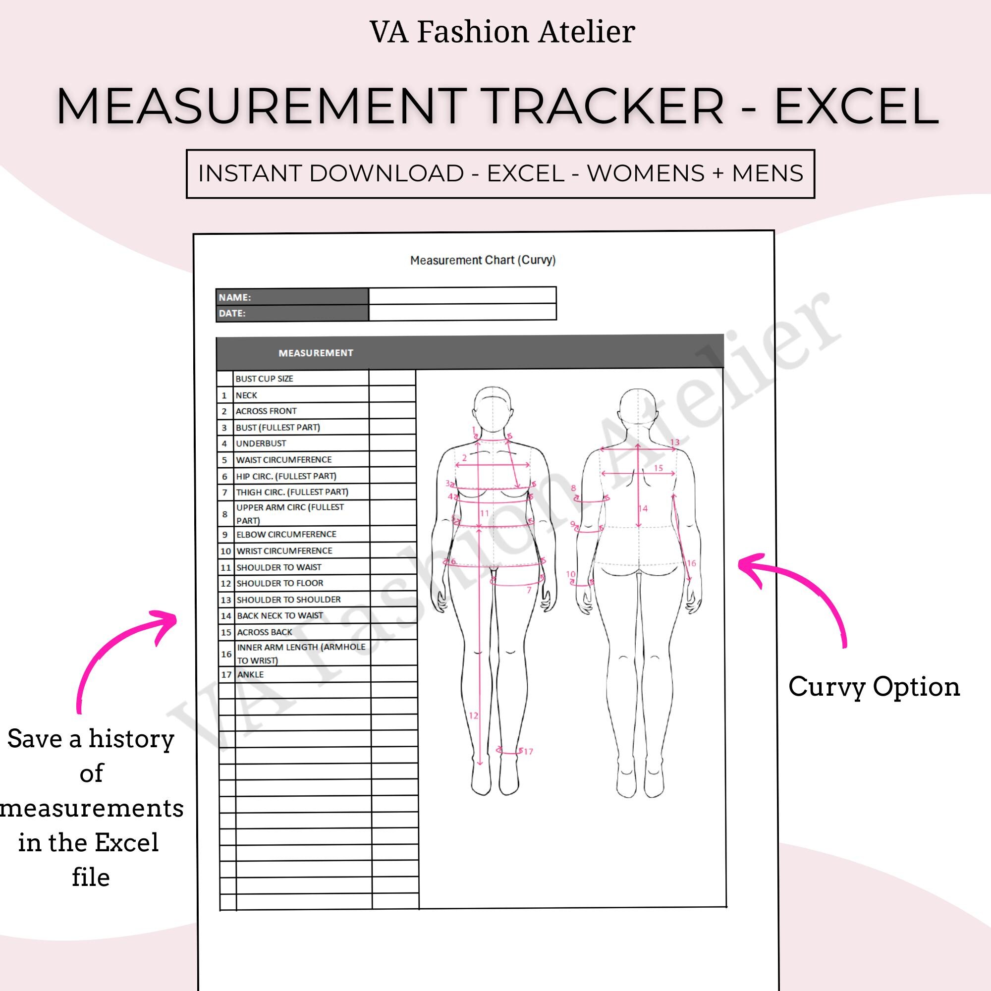 Body Measurement Sheet Womens & Mens- Fashion Sewing Measurement Sheet ...