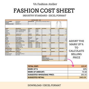 Fashion Cost Sheet Manufacturing - Customizable - Excel Spec Sheet ...