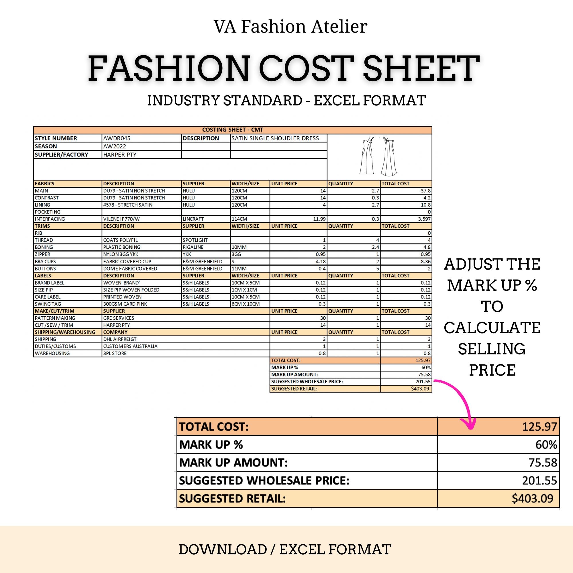 Fashion Cost Sheet Manufacturing - Customizable - Excel Spec Sheet ...