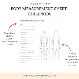 Kid's Body Measurement Sheet - Fashion Sewing Measurement Sheet - Blank ...